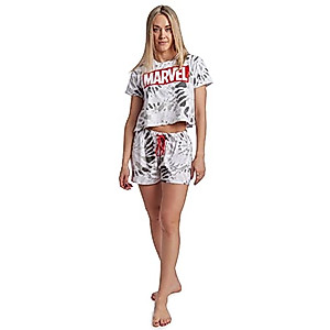 Marvel Avengers Womens Pajama Shirt and Shorts Sleep Set Tie Dye White Medium