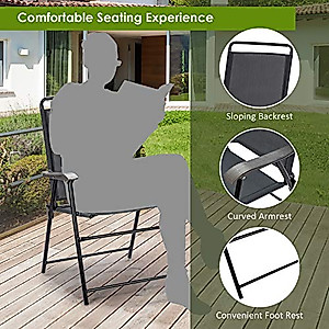 AUGESTER Set of 4 Patio Sling Back Chairs, 4PCS Folding Chairs w/Curved Armrest & High Backrest for Garden, Backyard, Lawn, Poolside, No Assembly