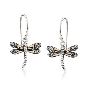 Ross-Simons Two-Tone Sterling Silver Bali-Style Dragonfly Drop Earrings
