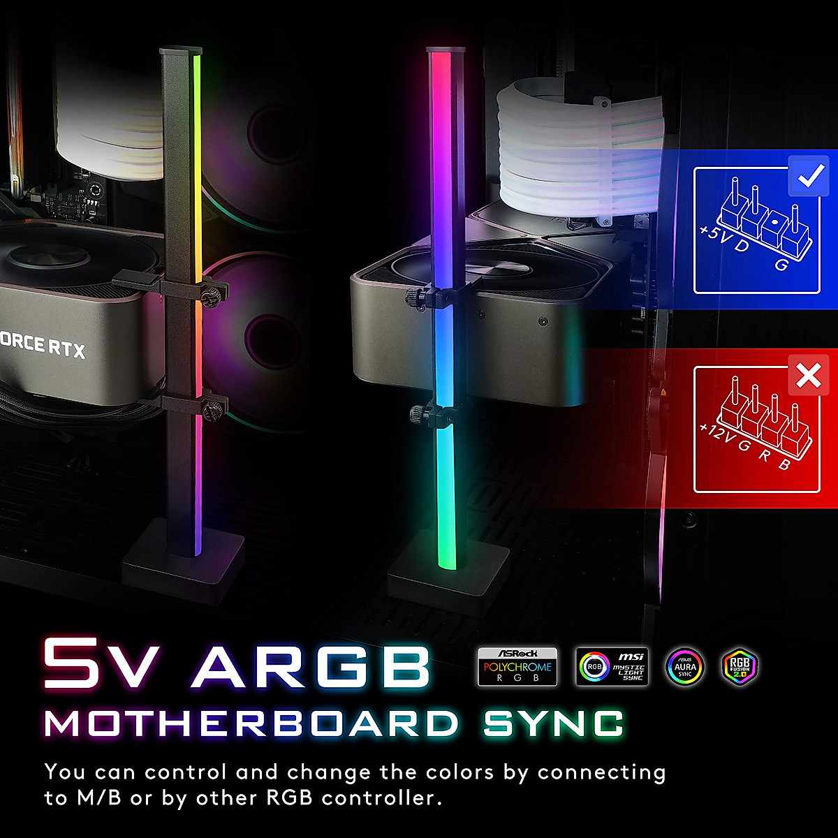 EZDIY-FAB Graphics Card GPU Brace 5V 3Pin ARGB,Support Video Card Sag Holder Holster Bracket, Anodized Aluminum (Black)