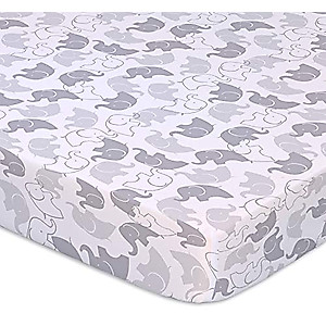 The Peanutshell Fitted Pack n Play, Playard, Mini Crib Sheets for Baby Boys or Girls | 2 Pack Set | Grey Elephant and Stripes
