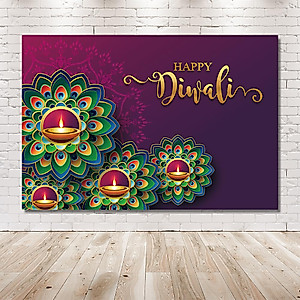 MEHOFOND 7x5ft Happy Diwali Party Backdrop Decorations Indian Diwali Banner Deepavali Festival of Lights Photography Background Hindu Happy Lights Candle Banner Photo Studio Props