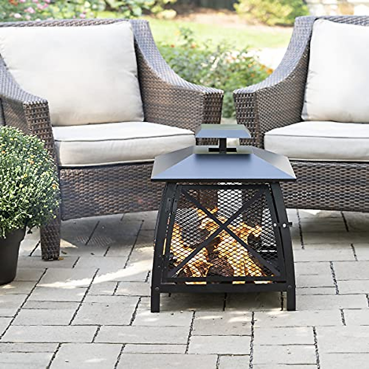Blue Sky Outdoor Living WBF20 20” Square Wood Burning Outdoor Fireplace with 360-Degree View