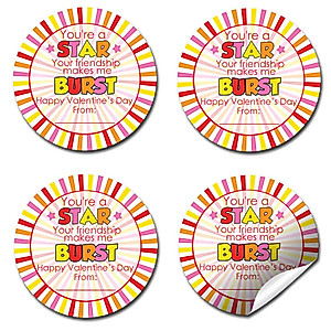 You’re a Star Fruit Chew Themed Valentine Party Favor Sticker Labels for Kids, 40 2" Party Circle Stickers by AmandaCreation, Great for Classroom Valentines, Envelope Seals, Gifts & Treats