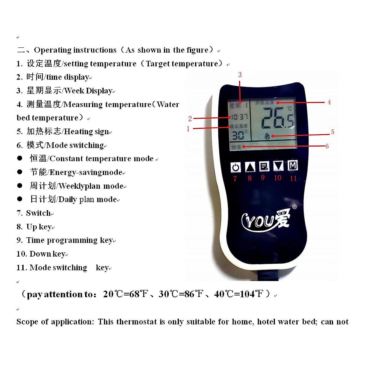 250 W Waterbed Heater - Safe and Durable Softside Waterbed Heater with Lcd Display, Multi-mode Adjustable Smart Thermostat