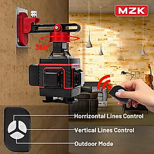 MZK 16 Lines Laser Level Self-leveling, 4x360° 4D Green Cross Line for Construction and Picture Handing with Remote Controller and Magnetic Stand(Rechargeable Li-ion Battery and Charger Included)