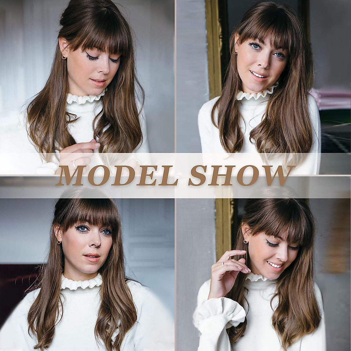 HAIRCUBE Brown Wigs for Women Long Straight layered Wig with Bangs Heat Resistant Fiber Synthetic Wigs Daily Natural looking