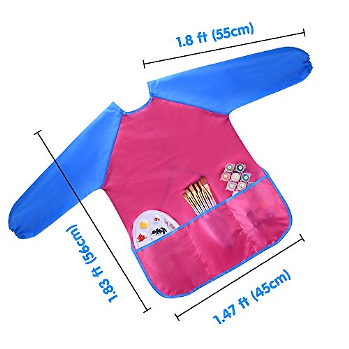 KUUQA Waterproof Art Smock, Kids Art Aprons Children's Art Smock Long Sleeve with 3 Roomy Pockets (Paints and Brushes not included)