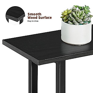 LAKEMID Narrow Side Table Set of 2, Skinny End Table with Magazine Holder, Thin Bedside Table for Small Spaces Living Room, Small Nightstands Bedroom, Black