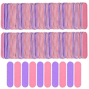 VIOCIWUO Mini Nail File Bulk 300Pcs (180/240 Grit), Disposable Nail Files Double Sided Emery Boards Home or Professional Manicure Tools(Purple and Pink)