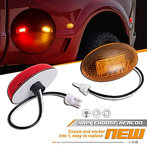 HERCOO LED Dually Bed Fender Side Marker Lights Front Rear Lamps Compatible with Ford 1999-2010 F350 F450 F550 Super Duty, Amber & Red