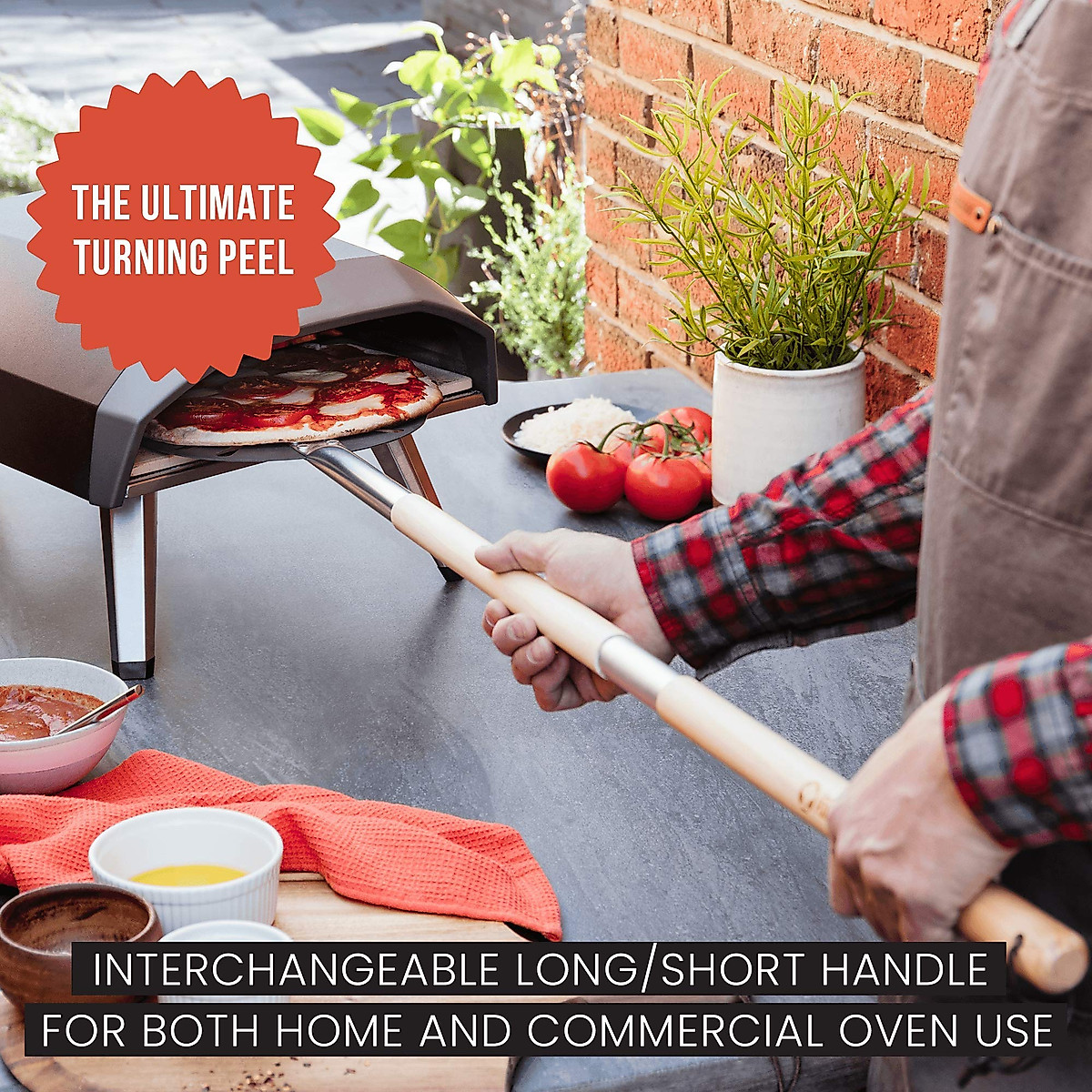 Chef Pomodoro Aluminum Turning Pizza Peel with Detachable Wood Handle for Easy Storage, Pizza Turner, Pizza Turning Peel, Luxury Pizza Paddle for Baking Homemade Pizza Bread (9-Inch)