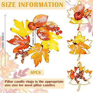 6 Pcs Fall Candle Rings Wreaths Thanksgiving Artificial Pumpkin Maple Leaf Candle Garland with Berries Candle Rings for Pillars Autumn Wedding Parties Centerpieces Fall Table Decor