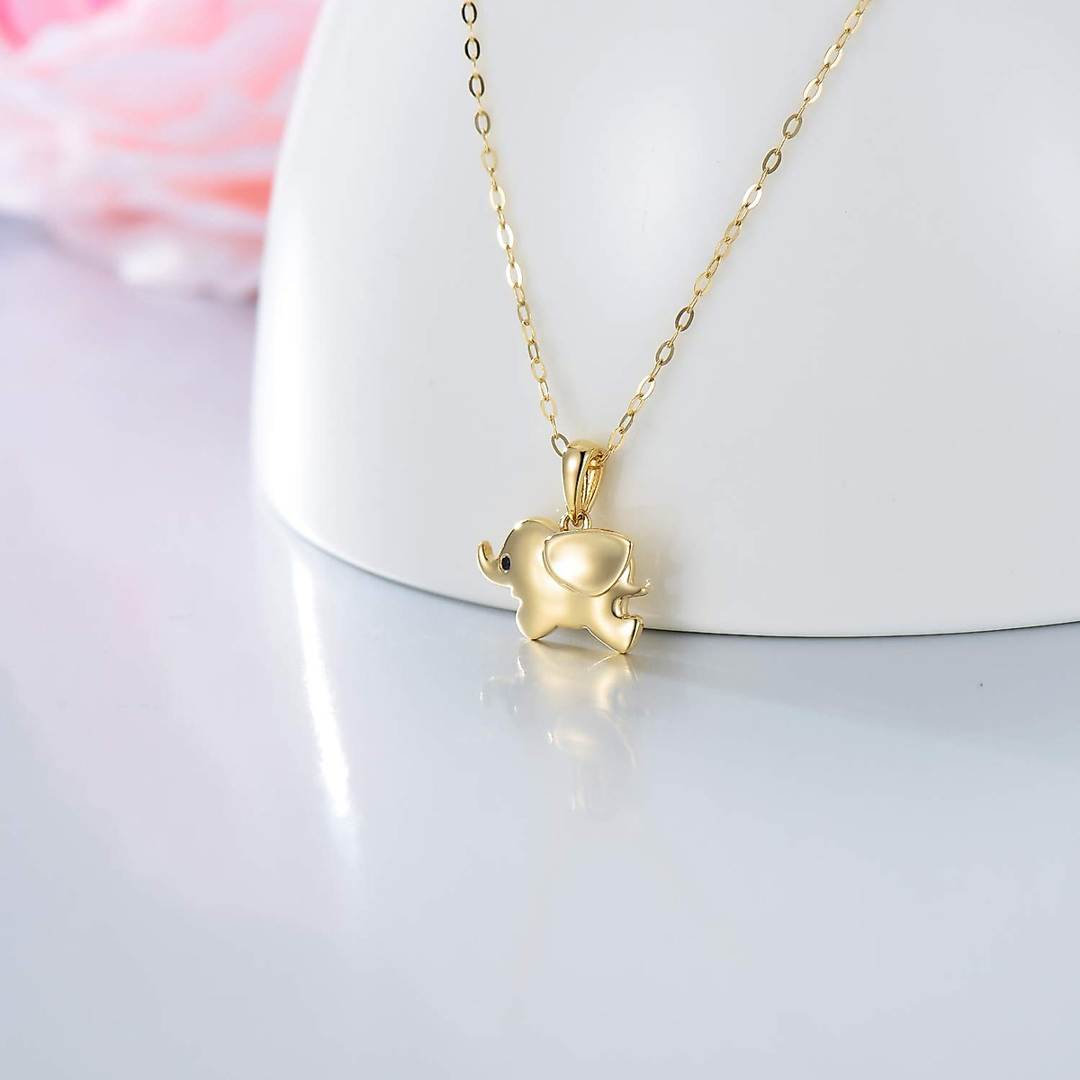 14kt Solid Gold Elephant Necklace for Women, Real Gold Cute Animal Lucky Pendant Love Jewelry Gift for Her, Mom, Wife, Girl 18 Inch