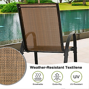 NUU GARDEN Patio Dining Chairs Set of 4, Outdoor Stackable Dining Chairs with High Back, All Weather Textilene Patio Chairs, Metal Frame and Breathable Garden Outdoor Chairs for Backyard Deck, Brown