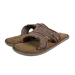 Crevo Baja II Men's Slide Sandals Memory Foam Frayed Hemp Design, Dark Brown, 9