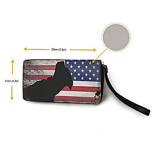Women Wallet American Pit Bull Terrier USA Flag Printed Zip Around Wallet Clutch Purse Wristlet Wallet Leather Credit Card Holder Ladies Wallet Multicolor One Size