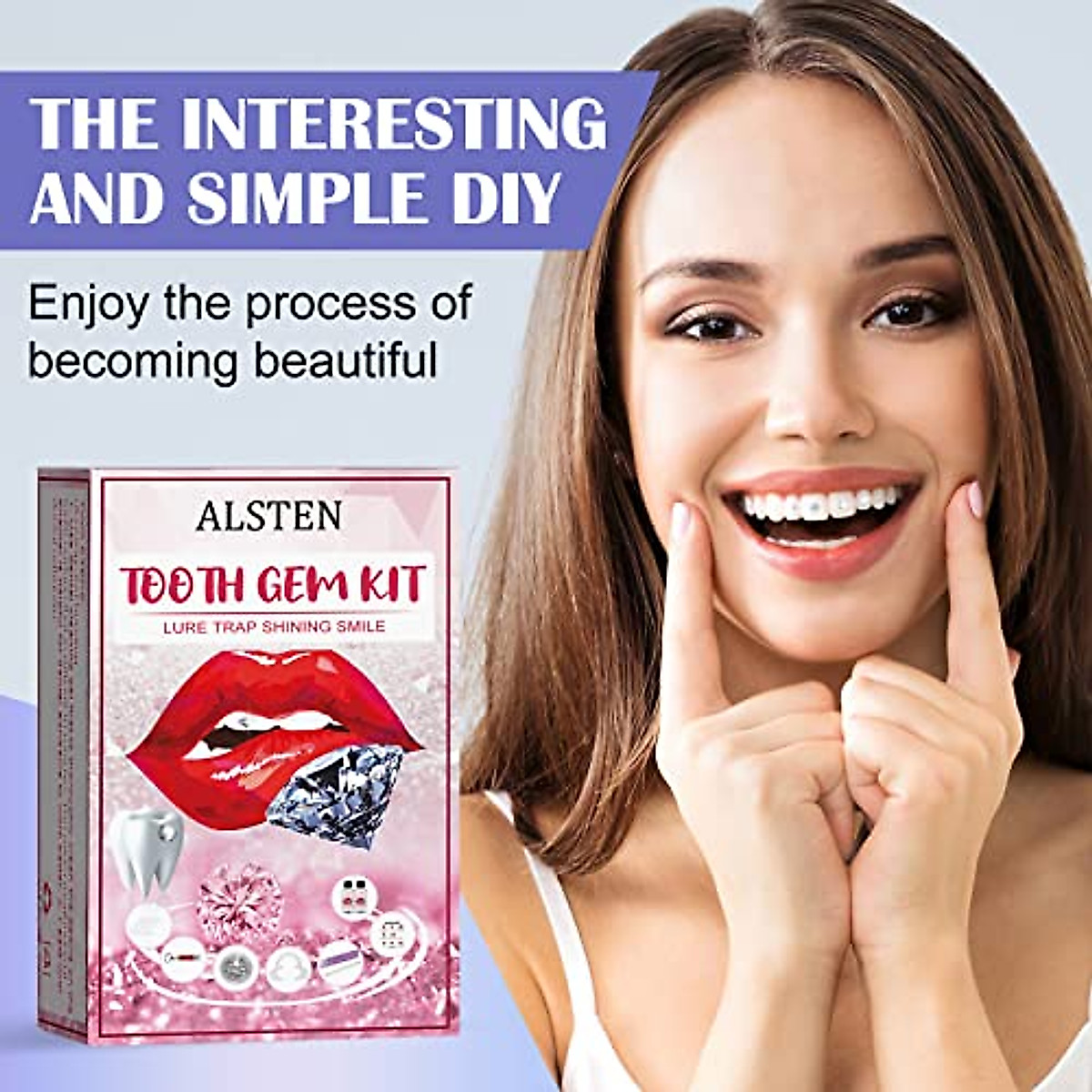 Tooth Gem Kit, DIY Fashionable Tooth Ornaments with Light and Glue, 2 Colors Teeth Diamonds Jewel Kit