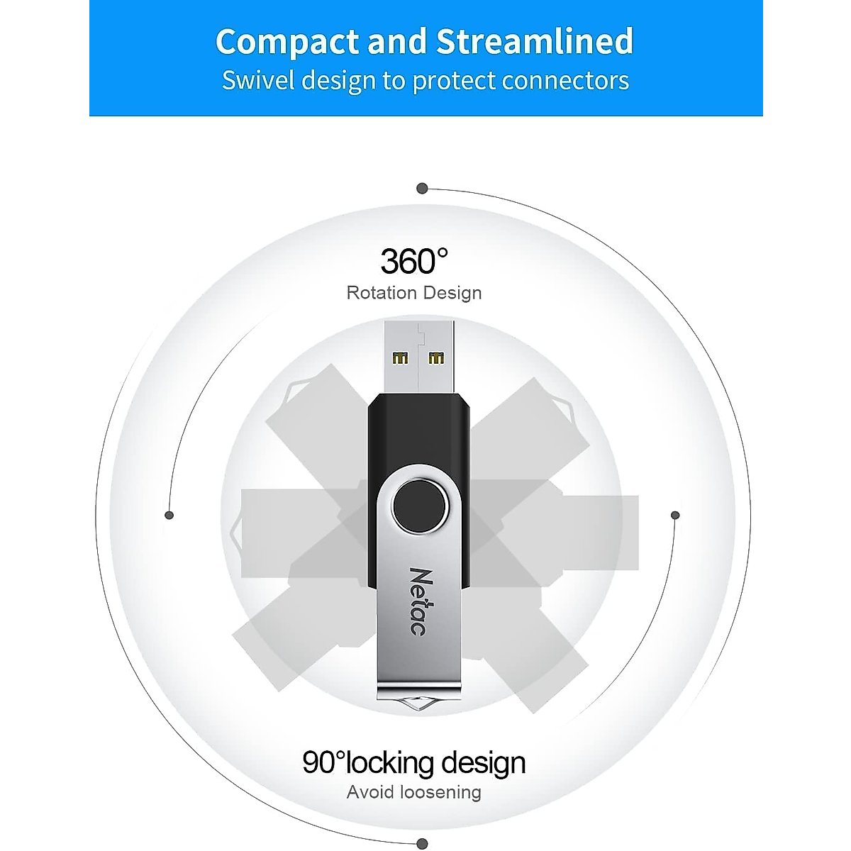 Netac 128GB USB Stick USB 3.0 Flash Drive, Up to 90MB/s, Thumb Drive for Data Storage, Pen Drive with Swivel Design, Memory Stick for External Storage Data/Computer/PC/Laptop/Sound