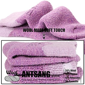 ANTSANG Kids Merino Wool Hiking Socks Toddlers Boys Girls Winter Warm Thick Thermal Crew Boot Heavy Cozy Snow Cabin Gift Snowboarding Socks 6 Pairs for Child(Cat,4-7Y)