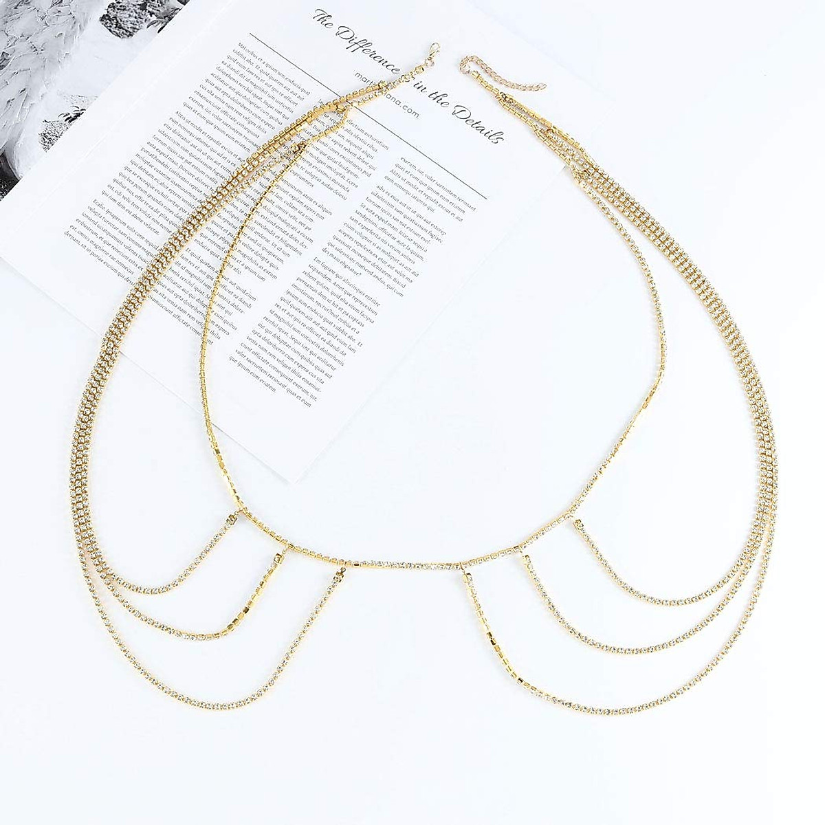 Dresbe Boho Layered Shoulder Chain Gold Rhinestone Body Chains Party Body Jewelry Accessories for Women and Girls