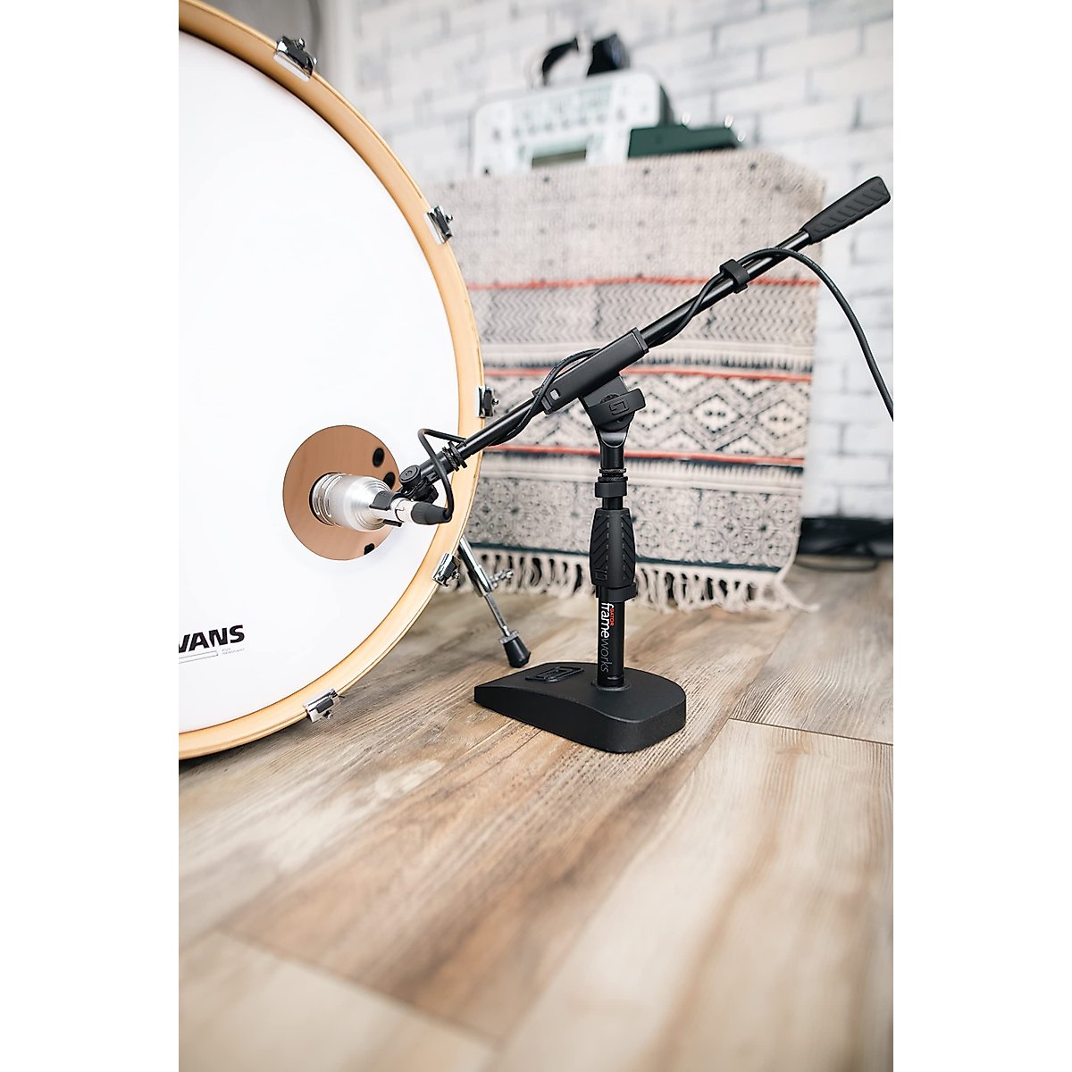 Gator Frameworks Short Weighted Base Microphone Stand with Soft Grip Twist Clutch, Boom arm, and both 3/8" and 5/8" Mounts; Base Dimensions - 4.5" X 8" (GFW-MIC-0821)
