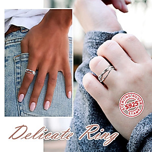 ChainsProMax Silver Rolling Ring Size 8 Interlocked Anxiety Ring Cute Stackable Knuckle Rings for Women Sterling Silver
