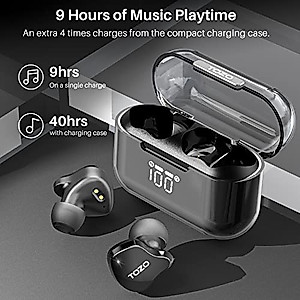 TOZO Crystal Buds Bluetooth 5.3 True Wireless Stereo Earbuds IPX8 Waterproof in Ear Headset Call Noise Reduction Headphones with Digital Display and Transparent Case Long Standby Earphones Black