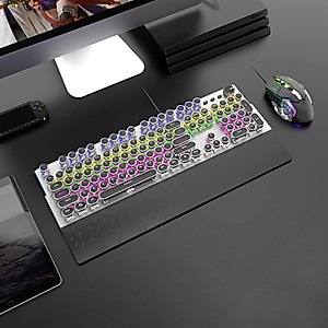 Mechanical Gaming Keyboard with Mouse Combo Multifunctional Mouse Pad 104 Keys White LED Backlit Keyboard with Palm Wrist Typewriter-Style USB Wired Gaming Keyboard for PC Mac Laptop