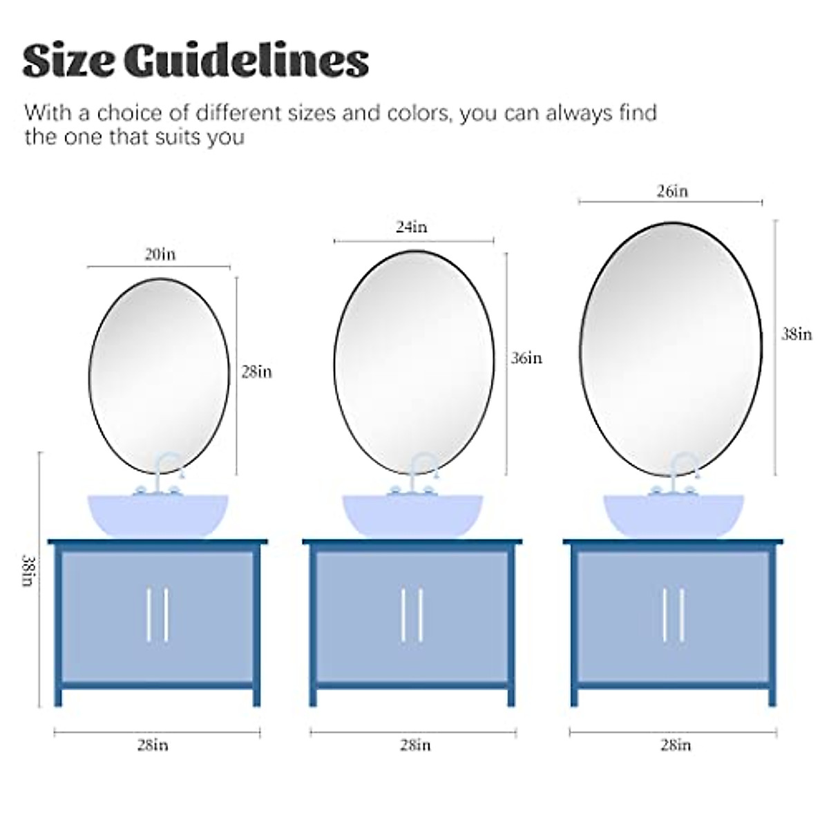 COFENY Oval Mirror, 20"x28" Black Bathroom Mirror with Metal Frame, Wall Mount Mirrors Decor Modern Hanging Mirror for Bedroom Living Room、Entryway