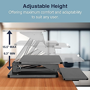 Desky Zero Adjustable Standing Desk Converter - 6.3-17.3'' Height Adjustable Desktop Standing Desk Riser - Stand Up Desk Top - Sit Stand Desk Converter - Converter for Standing Desk - Black Lift Desk