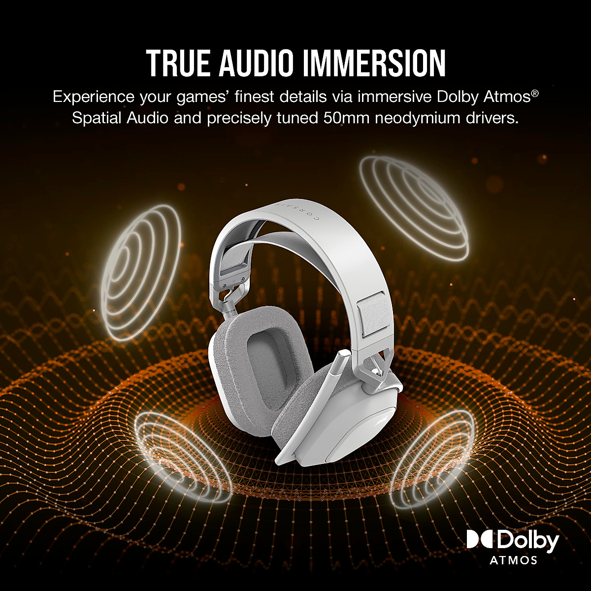 Corsair HS80 MAX Wireless Multiplatform Gaming Headset with Bluetooth - Dolby Atmos - Broadcast Quality Microphone - iCUE Compatible - PC, Mac, PS5, PS4, Mobile - White