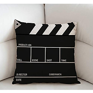 Swono Throw Pillow Case Movie Lapper Board Cotton Linen Square Cushion Cover Standard Pillowcase for Men Women Home Decorative Sofa Armchair Bedroom Livingroom 18 x 18 inch