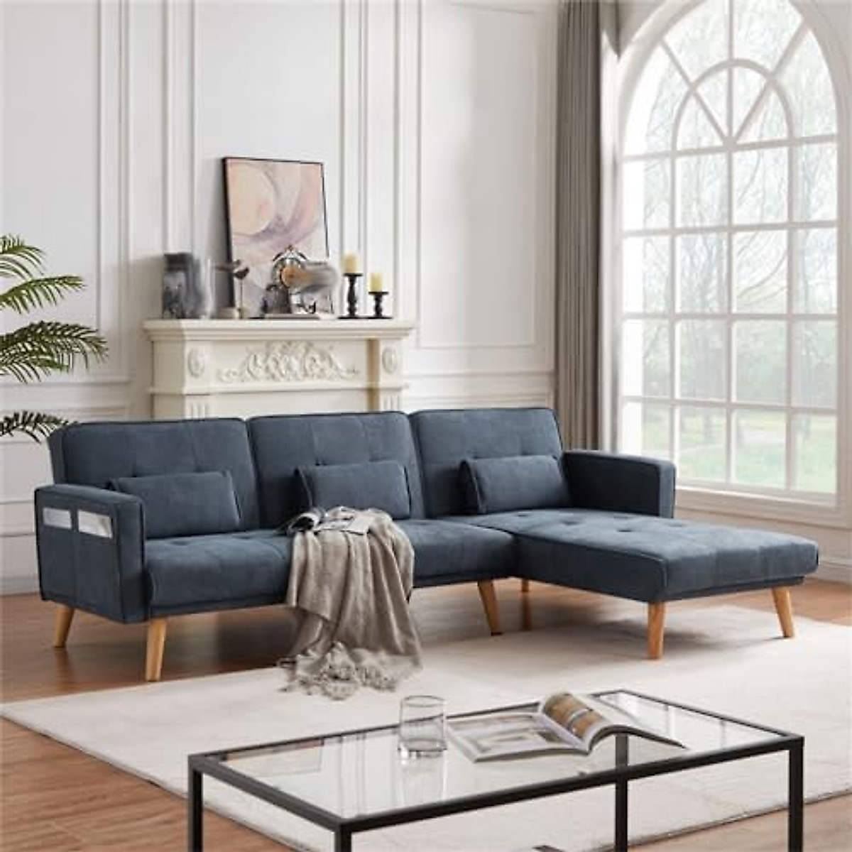 Angola AFLHYJK Convertible Sectional Sofa Sleeper, Right Facing L-Shaped Sofa Counch for Living Room- Chaise for Living Room Furniture
