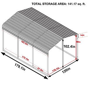 MUPATER 10' x 15' Heavy Duty Metal Carport Kit for Outdoor, Garage Car Shelter Shade with Metal Roof, Frame & Bolts for Car, Truck, Grey