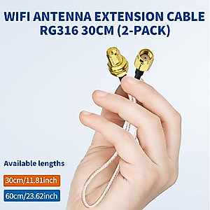 Bingfu WiFi Antenna Extension Cable (2-Pack) RP-SMA Male to RP-SMA Female Bulkhead Mount RG316 Cale 30cm 12 inch for WiFi Router Security IP Camera Wireless Mini PCI Express PCIE Network Card Adapter