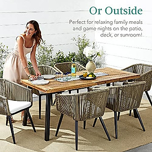 Best Choice Products 6-Person Indoor Outdoor Acacia Wood Dining Table, Picnic Table w/Powder-Coated Steel, 350 Pound Capacity Legs - Natural