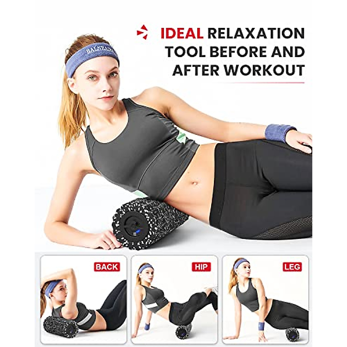 FITINDEX Electric Vibrating Foam Roller, Exercise, Yoga, Pilates, Massage, Back Pain Relief, Muscle Recovery, and Physical Therapy, 4-Speed & Rechargeable Versatile Fitness Roller Foam - Black