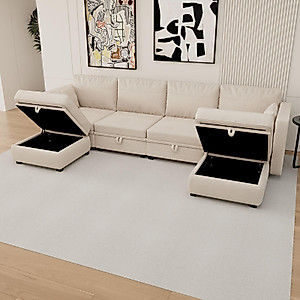 KEVINSPACE 110.24" Sectional Sofa Modular Couch U Shape Corner Sectional Sofa Set with Storage Reversible Sofa Couch with Chaise Ottoman Sleeper Sofa for Living Room Beige