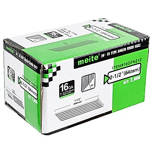meite 16 Gauge Angled Finish Nails 2-1/2-Inch 20-Degree Galvanized Finishing Nails for Electric or Pneumatic Nailer Guns - Perfect for Window Trim, Cabinet Building and Other DIY Projects (2,000 PCS)