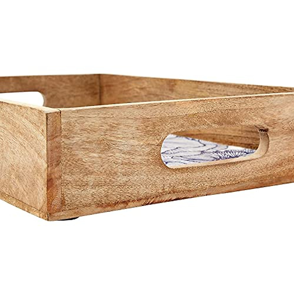 Farmlyn Creek Wood Serving Tray with Blue Flowers for Ottoman, Vanity, or Countertop (16 x 12 In)