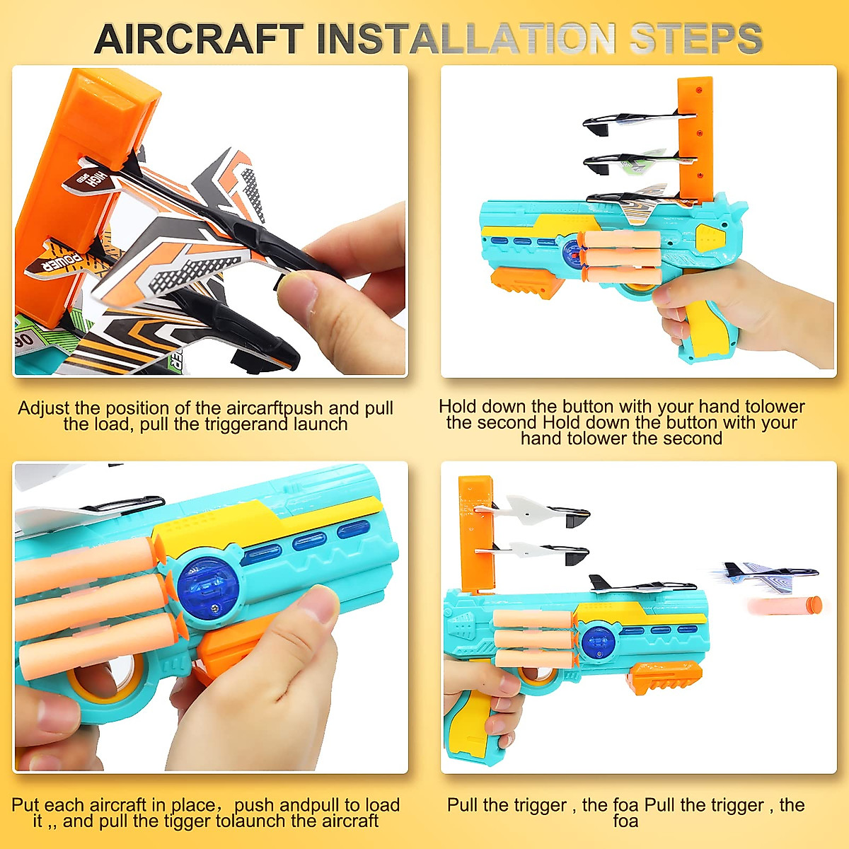 FFHAOYHAO Airplane Toy Bubble Catapult Plane for Kids One-Click Ejection Foam Planes Blaster with 8 Glider Foam Planes, 8 Foam Darts, Outdoor Launcher Toys for 3 4 5 6 7 8 Years Old Boys