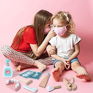 umu Doctor Kit for Kids, Pretend Toy 36 PCS Wooden Doctor Playset for Toddlers, Montessori Toys Dentist Kit for 3, 4 and 5 Year Old Boys and Girls