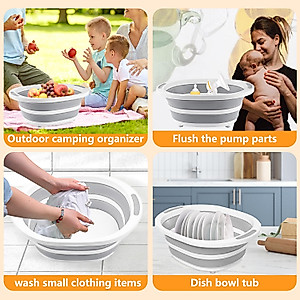 Collapsible Multi-Purpose Plastic Dish Basin 8L(2 Gallon), Space Saving Dish Tub, Folding Chopping Board, 3 in 1 Multifunction Camping Sink for Dish Washing, BBQ Prep, Camping (Gray-1)