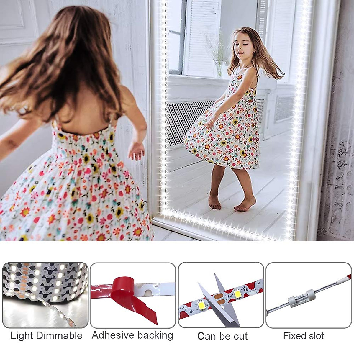 ZOKON 13ft/4M Led Vanity Mirror Lights Kit Bendable NO NEED TO CUT Vanity Make-up Mirror Cloakroom Adjustable Flexible Strip Light Table Set with Dimmer and Power Supply Mirror Not Included