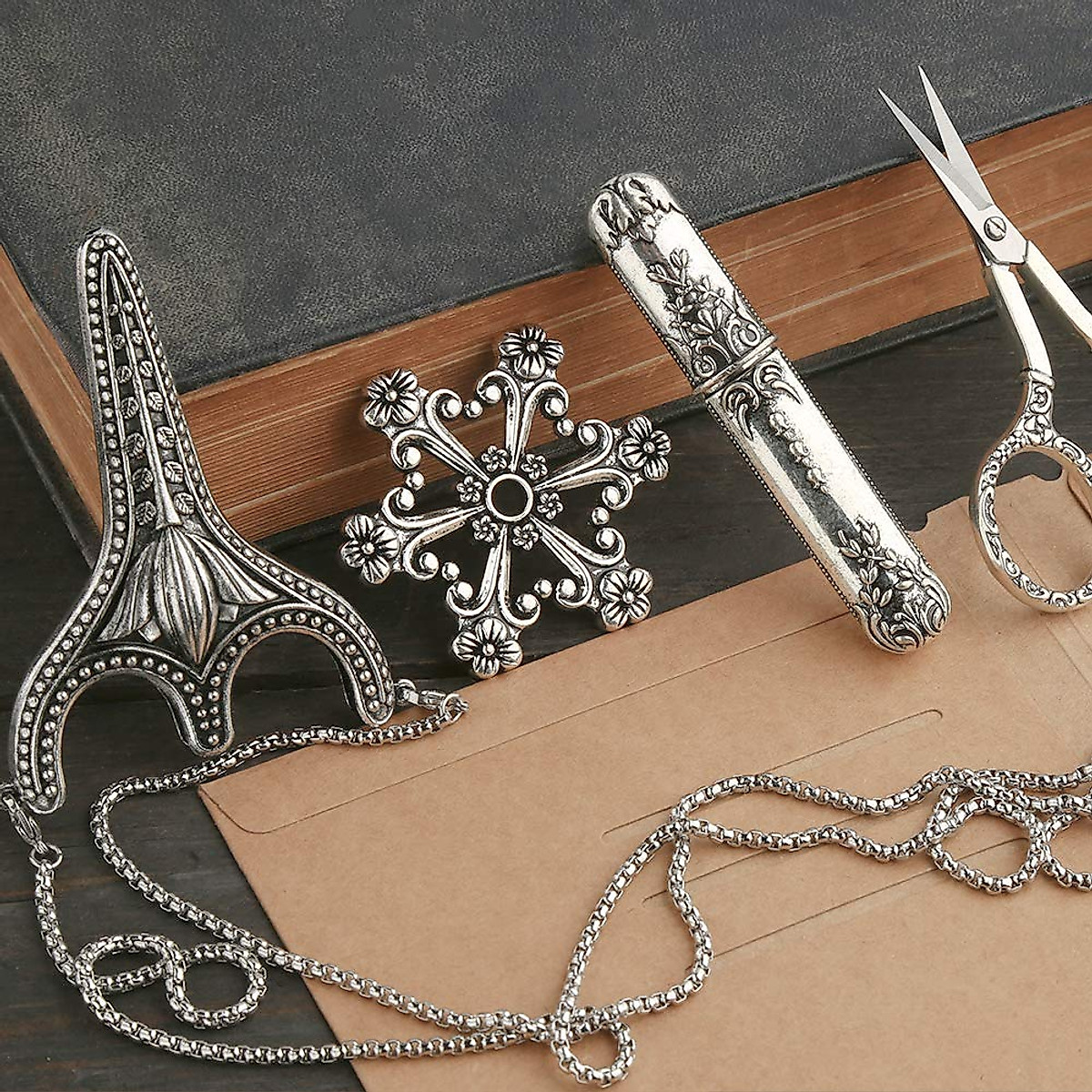 6 Pcs Embroidery Scissors Kit, Golden Exquisite Retro Scissors European Style Stainless Steel Sewing Tools Antique Sewing Scissors for Embroidery, Sewing, Craft, Art Work, and Everyday Use (Silver-1)