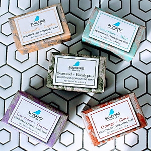 BLUEBYRD Soap Co. Cucumber & Mint Exfoliating Soap Bar, 100% Vegan Cold Press Large Soap Bars, Scented with Premium Essential Oils, Scrub Soap Bars for Men and Women, Exfoliate Body Naturally with Oatmeal, Shea Butter, Olive Oil, 8.6oz(CUCUMBER & MINT)