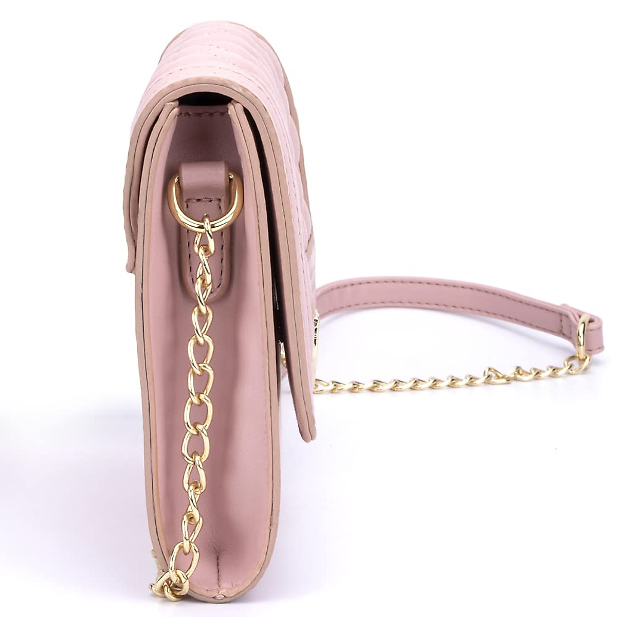 Olivia Miller Women's Fashion Cameron PU Faux Leather Quilted Textured w Front Flap, Pink Crossbody Bag Everyday Small Casual Evening Purse Handbag