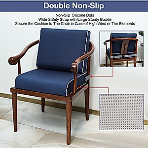 Justsafe Patio Chair Cushion Set, Thick Outdoor Seat Cushions for Patio Furniture, Waterproof Fadeshield Non-Slip Washable Covers, Durable Garden Sofa Couch Pads with Adjustable Strap (2PCS, Blue)