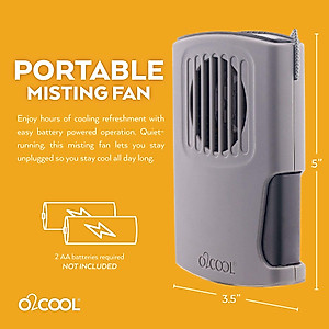 O2COOL Misting Neck Personal Travel Battery Powered Deluxe Cooling Fan, Single Pack (Gray)
